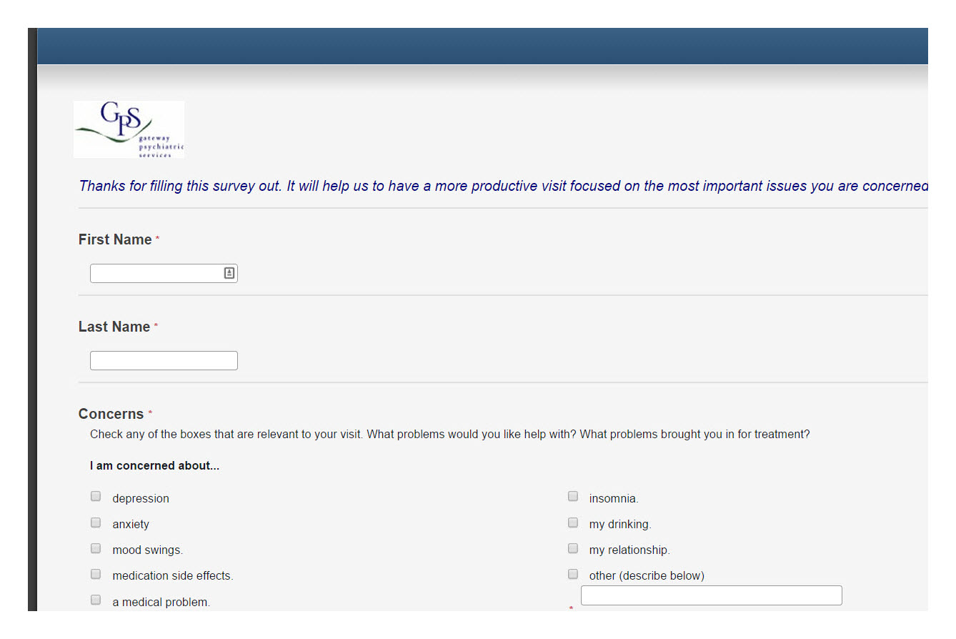 Pre visit Questionnaire - Gateway Psychiatric